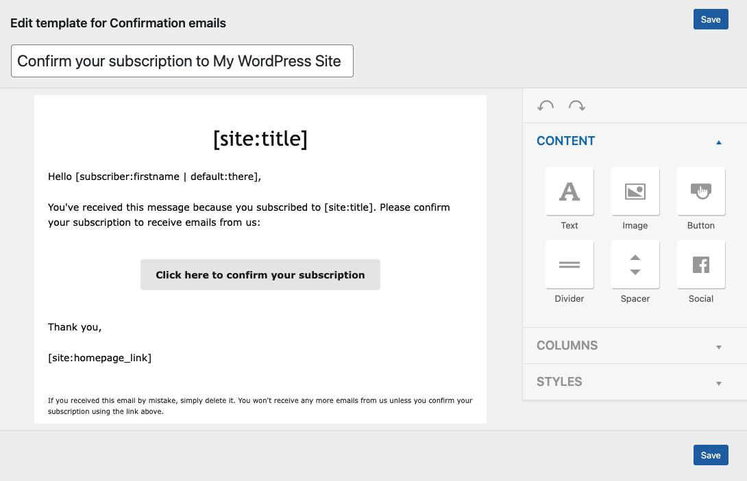 Customize the Confirmation Email Subject and Content – MailPoet ...